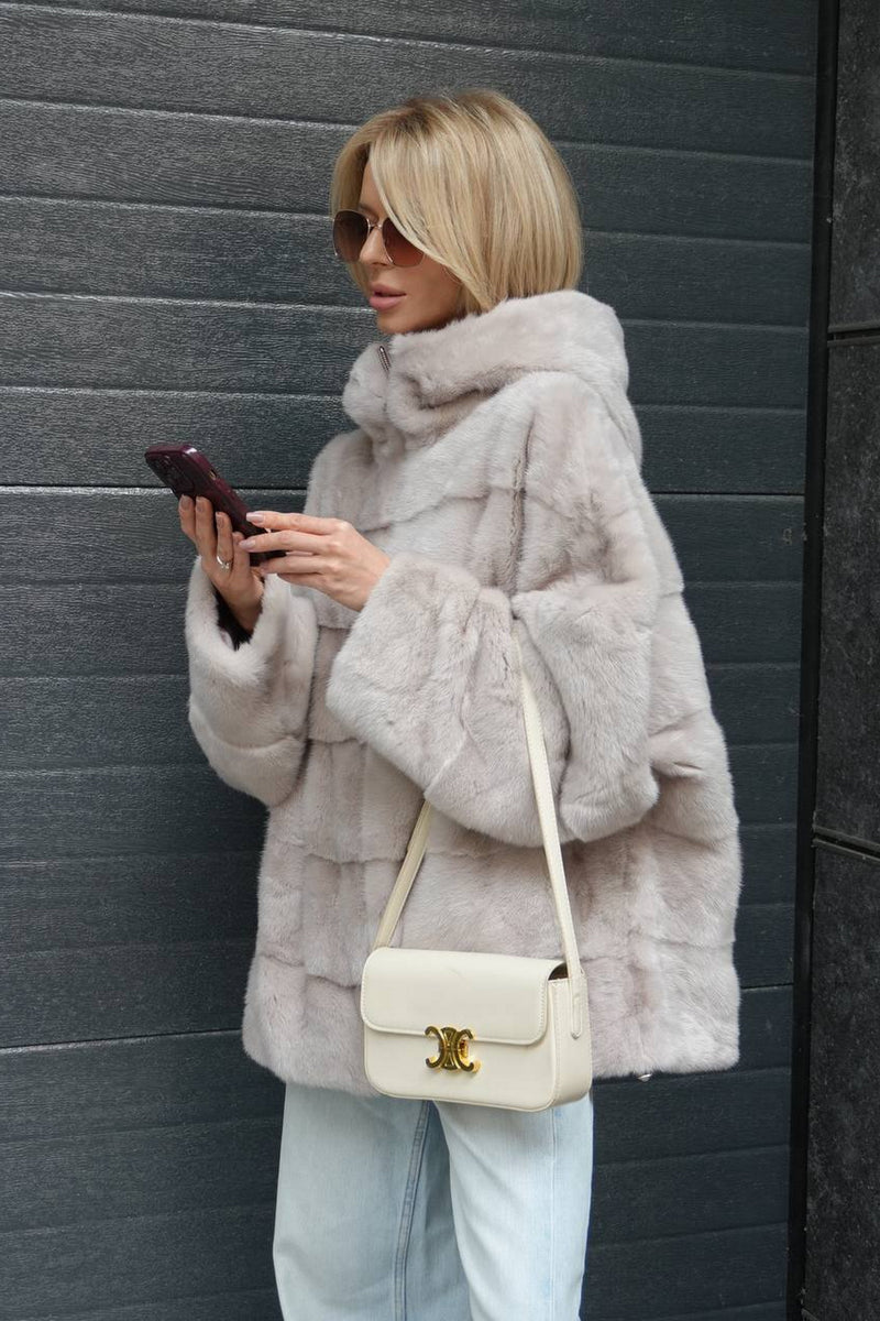 Aspen Genuine Scandinavian Mink Fur Coat with Fully Lined Mink Hood in ...