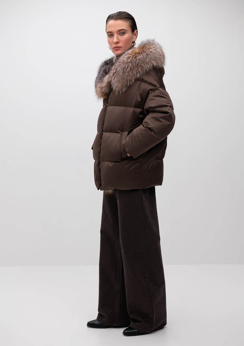 Re-Stock August 2026. Yves Genuine Silver Fox Fur Down Fill Coat ...